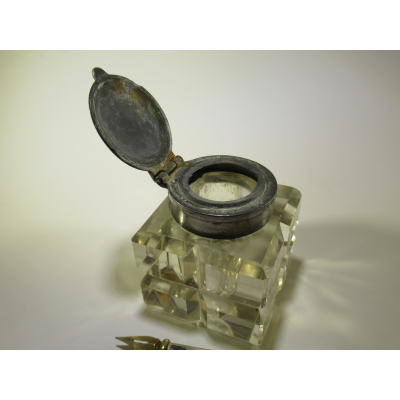 Old chiseled crystal inkwell