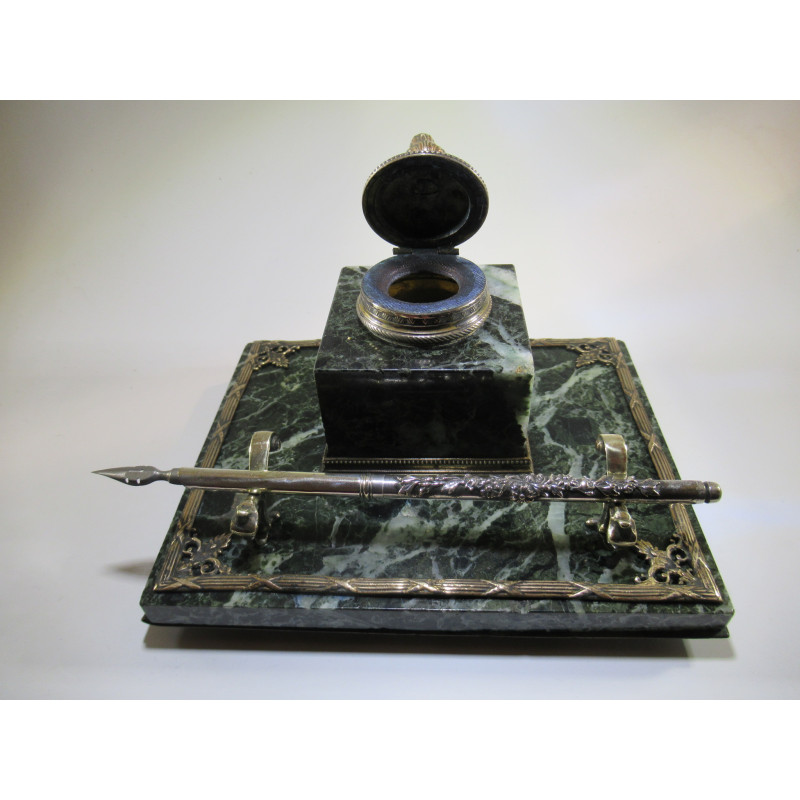 Bronze inkwell on marble 19th century