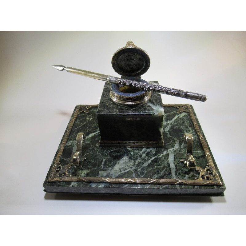 Bronze inkwell on marble 19th century