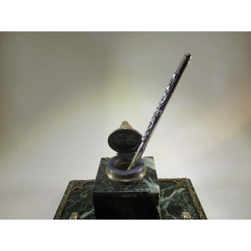 Bronze inkwell on marble 19th century