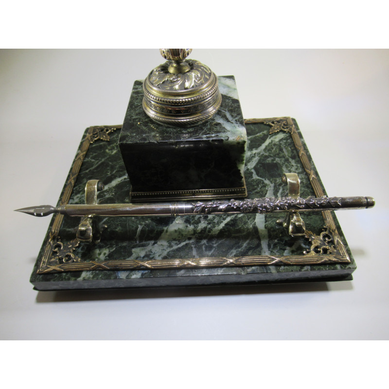 Bronze inkwell on marble 19th century