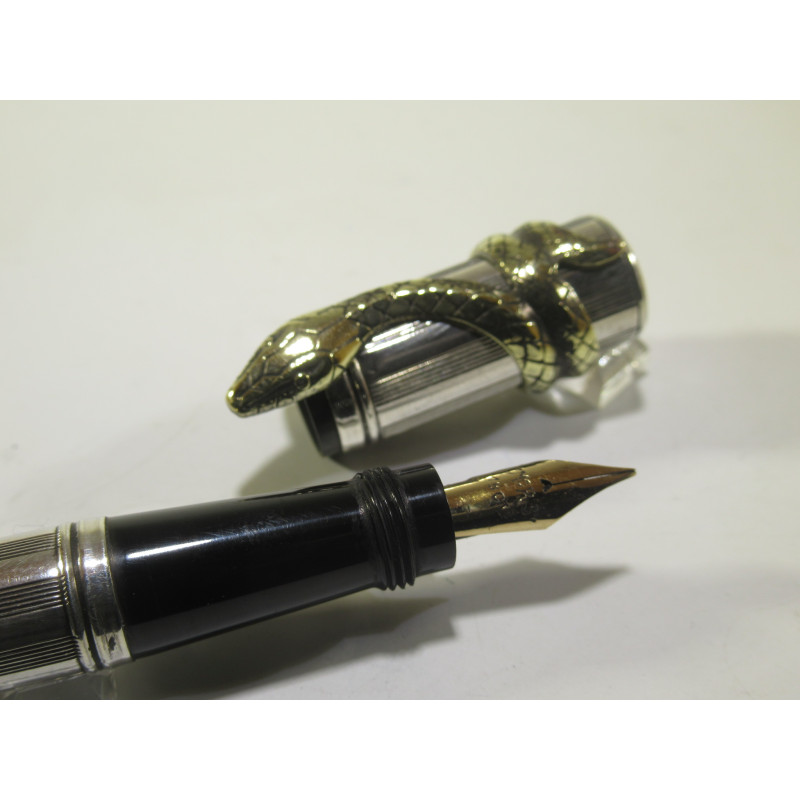18k gold nib safety fountain pen with sterling silver overlay
