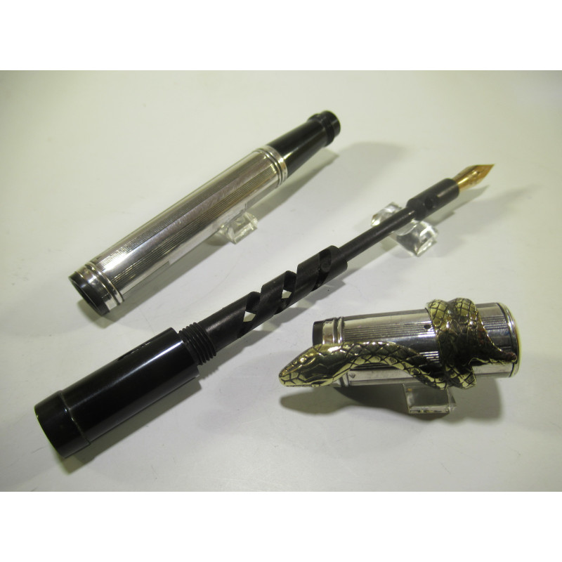 18k gold nib safety fountain pen with sterling silver overlay